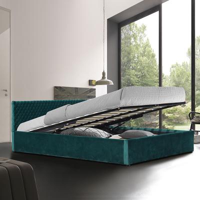 China Green Fabric Comfortable Upholstery Storage Bed Double Size For Bedroom for sale
