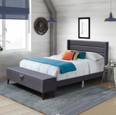 China Queen Size Upholstered Bed Frame Durable Wood Slat With Storage Ottoman for sale