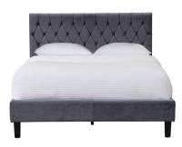 China Twin Size Upholstered Bed Frame Tufted Buttons Headboard Plywood Foam Fabric Material for sale