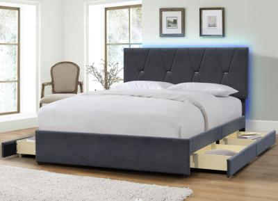 China Upholstery Wooden Four Drawer Storage Bed Queen Size With LED Headboard for sale
