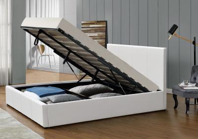 China Easy Assemble Gas Lift Storage Bed PU Leather Upholstered Plywood Bed Frame for sale