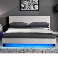 China Modern PU Leather Upholstered Bed Frame Plywood With LED Bed Frame for sale