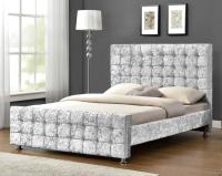 China Plywood Upholstered Fabric Beds With Cube Shape Headboard / Footboard for sale