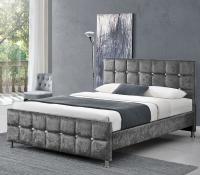 China Plywood Upholstered Fabric Beds With Cube Shape Headboard / Footboard for sale