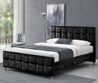 China Plywood Upholstered Fabric Beds With Cube Shape Headboard / Footboard for sale