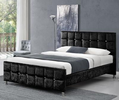 China Plywood Upholstered Fabric Beds With Cube Shape Headboard / Footboard for sale