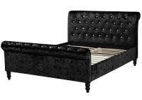 China Upholstered Plywood Black Sleigh Bed Frame With Dimond Buttons Headboard / Footboard for sale