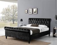 China Upholstered Plywood Black Sleigh Bed Frame With Dimond Buttons Headboard / Footboard for sale