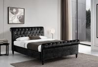 China Upholstered Plywood Black Sleigh Bed Frame With Dimond Buttons Headboard / Footboard for sale