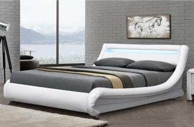 China PU Plywood Upholstered Sleigh Bed Frame With RGB LED Headboard for sale