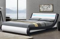 China PU Plywood Upholstered Sleigh Bed Frame With RGB LED Headboard for sale