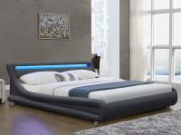 China PU Plywood Upholstered Sleigh Bed Frame With RGB LED Headboard for sale