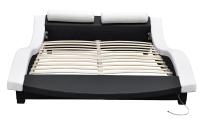 China Wave Shape Upholstered Bed Frame PU Leather Plywood With LED Footboard for sale