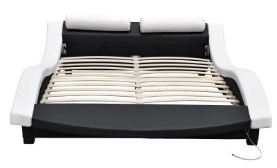 China Wave Shape Upholstered Bed Frame PU Leather Plywood With LED Footboard for sale