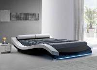China Wave Shape Upholstered Bed Frame PU Leather Plywood With LED Footboard for sale