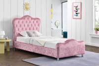 China Girl Pink Upholstered Plywood Bed Frame With Dimond Buttons Headboard for sale