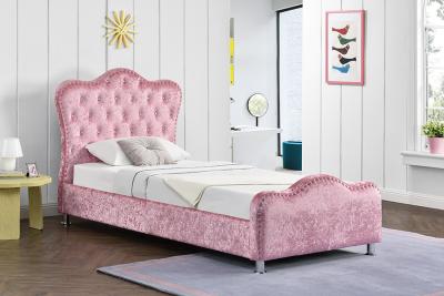 China Girl Pink Upholstered Plywood Bed Frame With Dimond Buttons Headboard for sale