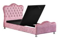 China Pink Color Light Upholstered Bed Frame With Crown Headboard Storage Crystal Buttons for sale
