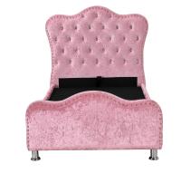 China Girl Pink Upholstered Plywood Bed Frame With Dimond Buttons Headboard for sale