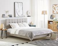 China Plywood Upholstered Sleigh Bed Frame Leather With Dimond Buttons Headboard for sale