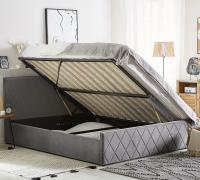 China Upholstered Plywood Bed Frame Grey Velvet Fabric With Gas Lift Storage for sale