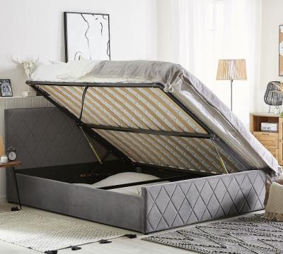 China Upholstered Plywood Bed Frame Grey Velvet Fabric With Gas Lift Storage for sale