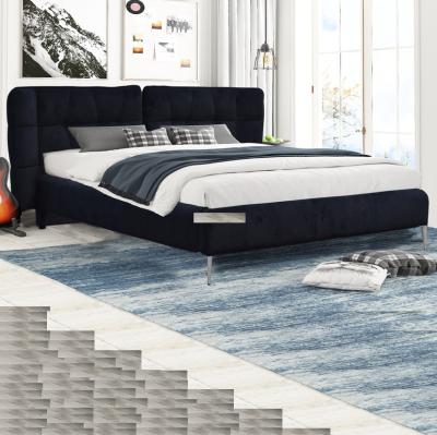 China Velvet Fabric Upholstered Plywood Bed Frame With Big Headboard / Wings for sale