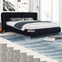 China Velvet Fabric Upholstered Plywood Bed Frame With Big Headboard / Wings for sale