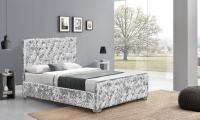 China Red Wine Velvet Fabric Bed Frame Double Size Wood High Headboard Bed for sale