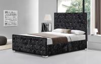China Red Wine Velvet Fabric Bed Frame Double Size Wood High Headboard Bed for sale