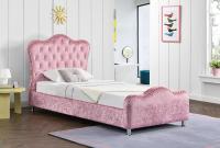 China Pink Color Light Upholstered Bed Frame With Crown Headboard Storage Crystal Buttons for sale