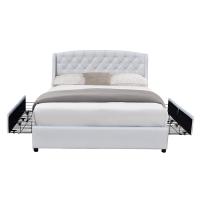 China Modern Queen Size MDF Wooden Double Bed With Storage Box 4 Drawer for sale