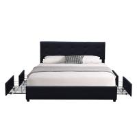 China California King Size Wood Upholstered Headboard Bed Frame Tufted With Four Storage Drawer for sale
