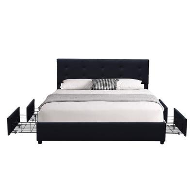 China California King Size Wood Upholstered Headboard Bed Frame Tufted With Four Storage Drawer for sale
