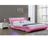 China Faux leather Curshed Velvet Upholstered Fabric Bed With LED Light Headboard for sale