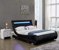 China Faux leather Curshed Velvet Upholstered Fabric Bed With LED Light Headboard for sale