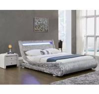 China Faux leather Curshed Velvet Upholstered Fabric Bed With LED Light Headboard for sale