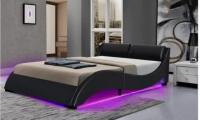 China King Size Soft Upholstered Bed Frames PU Synthetic Leather Curve Shape With LED Headboard for sale