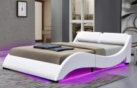 China King Size Soft Upholstered Bed Frames PU Synthetic Leather Curve Shape With LED Headboard for sale