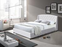 China Two LED Ears Faux Leather Queen Size Upholstered Bed 4 Mental Drawers Tufted Buttons for sale