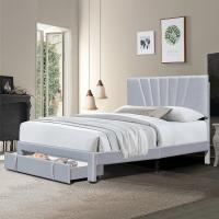 China Queen Size Fabric Leather Upholstered Storage Bed Ergonomic Grey Color With Drawer for sale