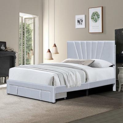 China Queen Size Fabric Leather Upholstered Storage Bed Ergonomic Grey Color With Drawer for sale