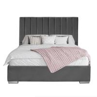 China Grey Velvet Ottoman Gas Lift Storage Bed Faux Leather With High Headboard for sale