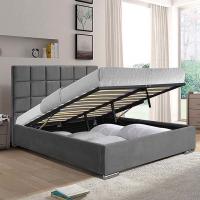 China Dark Grey Velvet Queen Lift Storage Bed 140x190cm With Elevating Mattress for sale