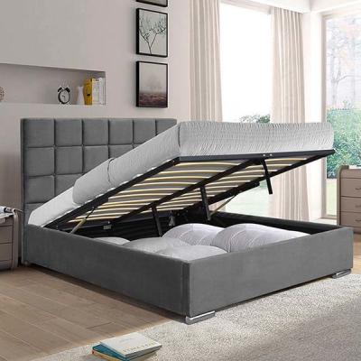 China Dark Grey Velvet Queen Lift Storage Bed 140x190cm With Elevating Mattress for sale