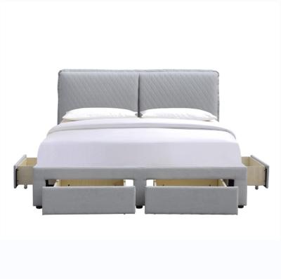 China Light Grey Linen Tufted Storage Bed 180x200cm Double Air Bag Headboard With Four Drawers for sale