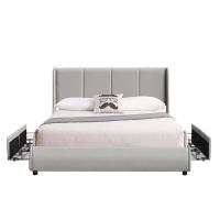 China PU Tufted Upholstered Bed Frame Double Queen Size With Storage Metal Drawers for sale