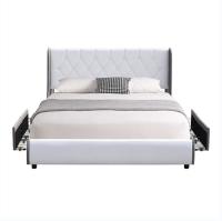 China Tufted PU Leather Bed Frame Light Grey And White Four Drawer Storage Bed for sale
