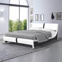 China 140 X 200 Cm LED Upholstered Bed Black / White Faux Leather With LED for sale