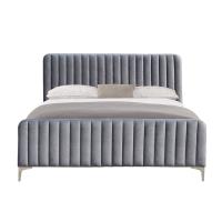 China Modern Upholstered Wood Platform Bed 160x200cm Grey Color King Size for sale